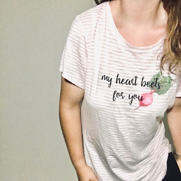 Maison Jules | Tops | New Soft Pink Striped Jules Heart Beet Tee | Poshmark